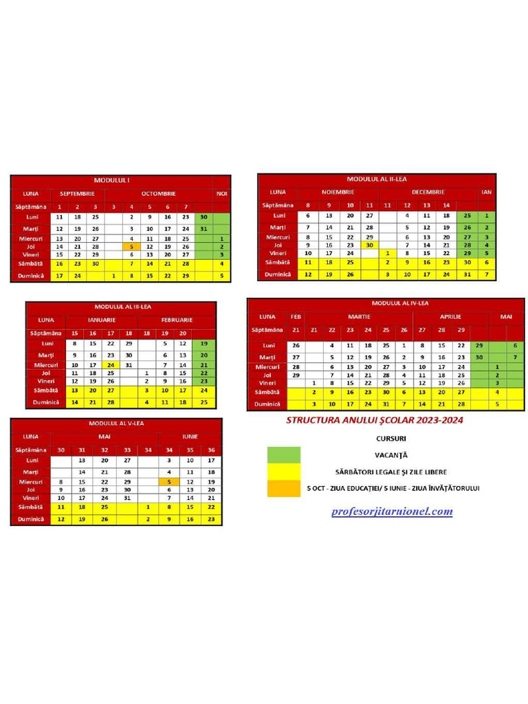 Calendar An Scolar 2023 2024 Bucuresti Si Majoritatea Judetelor 1 | PDF