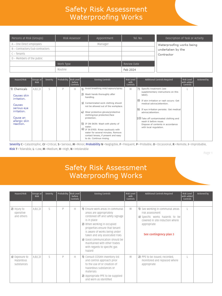 RISK ASSESSMENT-Waterproofing | PDF | Personal Protective Equipment | Risk