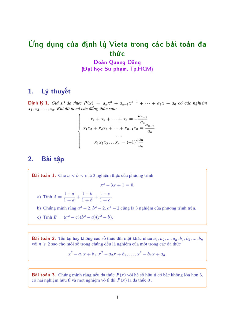 Buổi 4 - Ứng dụng định lý Vieta | PDF