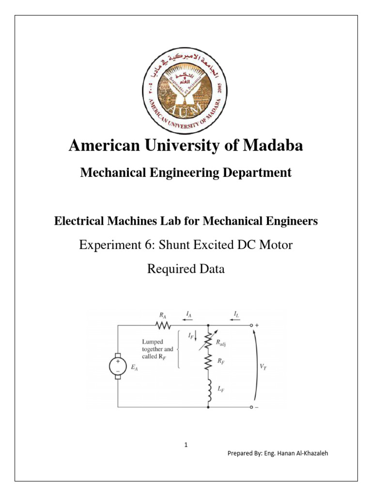 Experiment 6 - Shunt Excited DC Motor - Practical Summary & Data | PDF ...