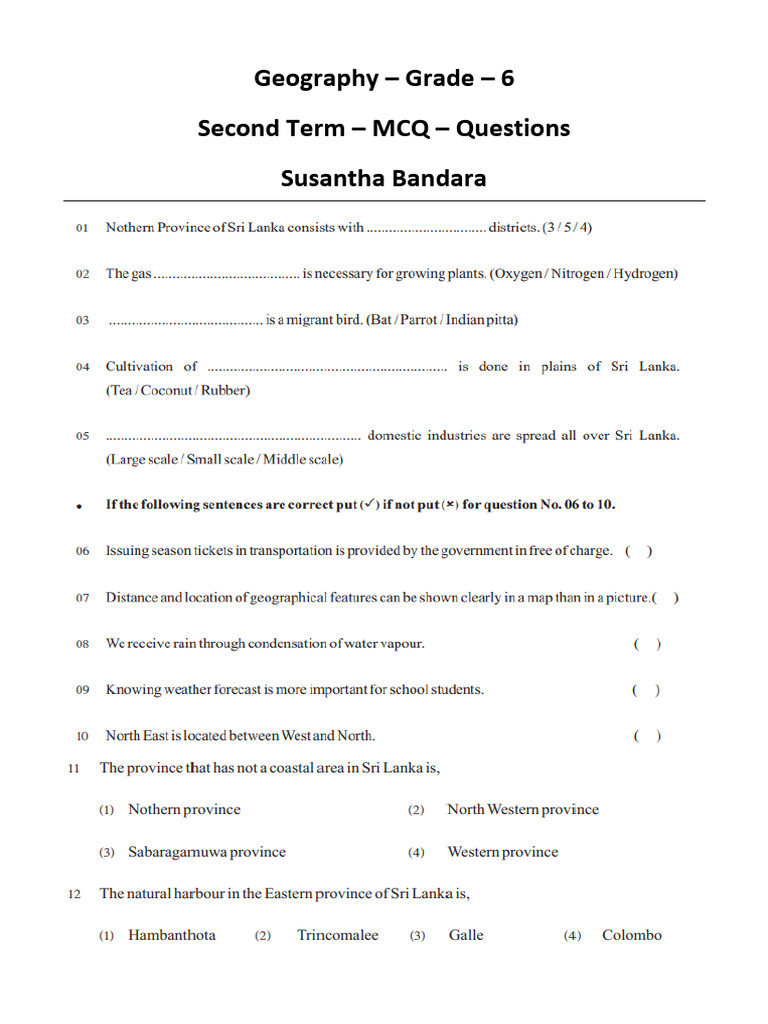 Grade 6 & 7 MCQ Questions by Susantha | PDF