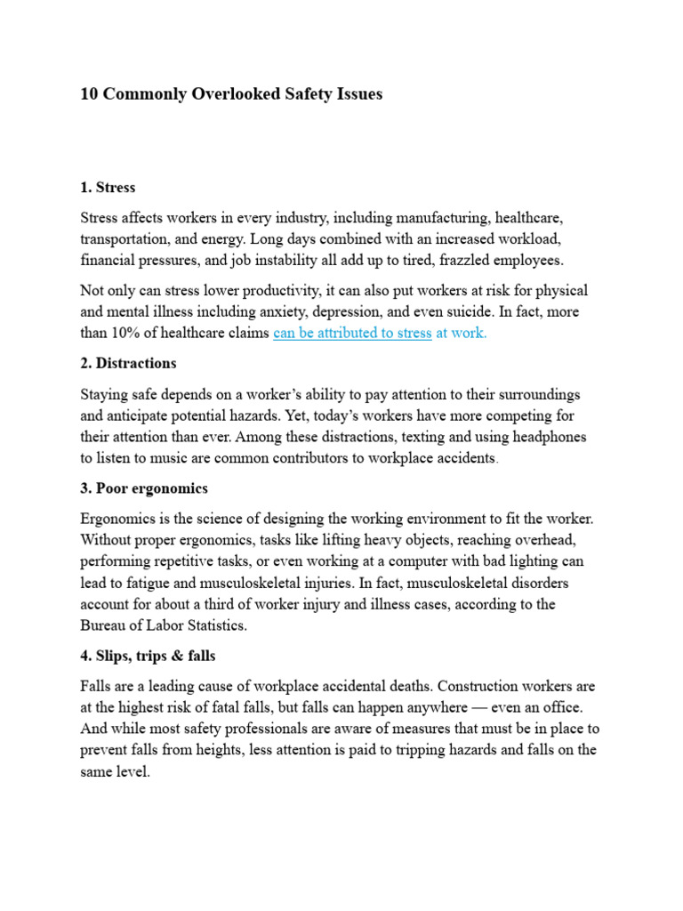 10 Commonly Overlooked Safety Issues | PDF | Occupational Safety And ...