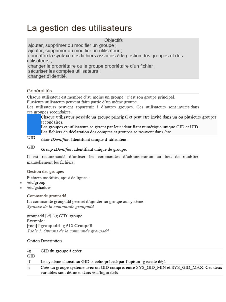 La Gestion Des Utilisateurs | PDF | Fichier informatique | Superutilisateur