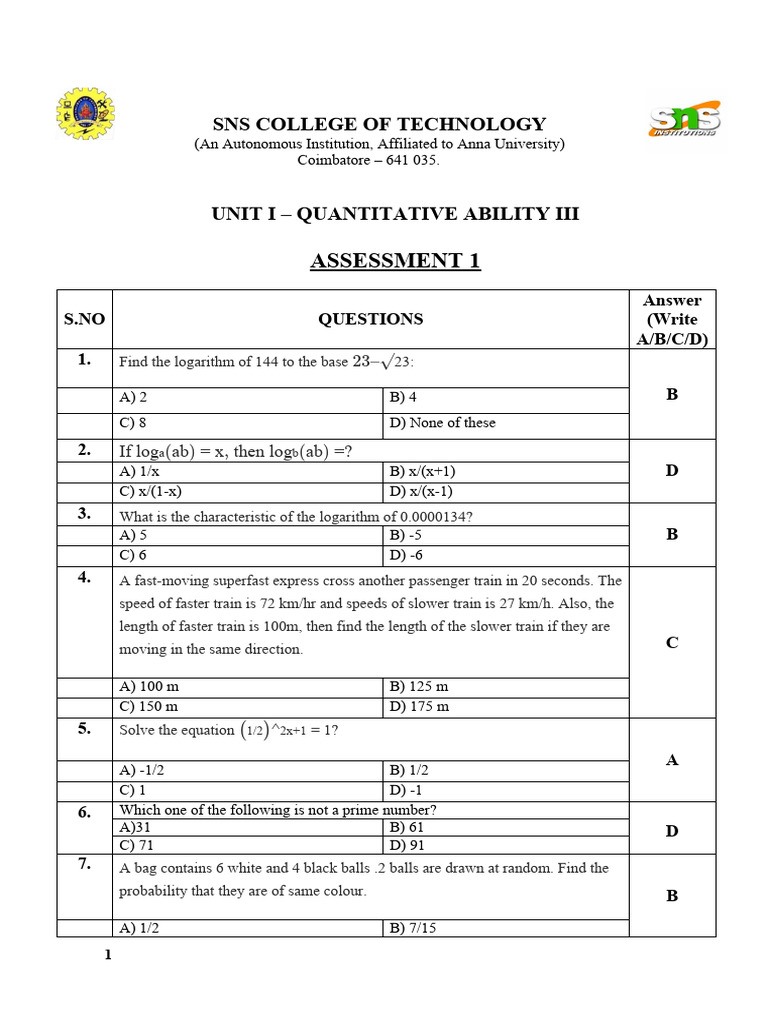 Unit 1 - Quantitative Ability Iii (Q & A) | PDF | Workweek And Weekend