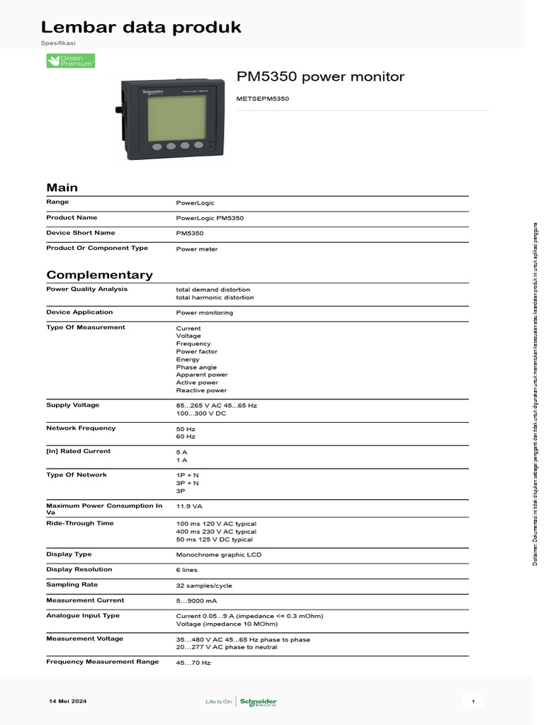 Schneider Electric PowerLogic PM5000 Power Meters METSEPM5350 | PDF | Ac Power | Electrical ...