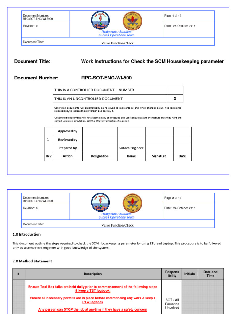 RPC-SOT-ENG-WI-500 Rev0 (Valve Function Check) ETU | PDF | Version ...