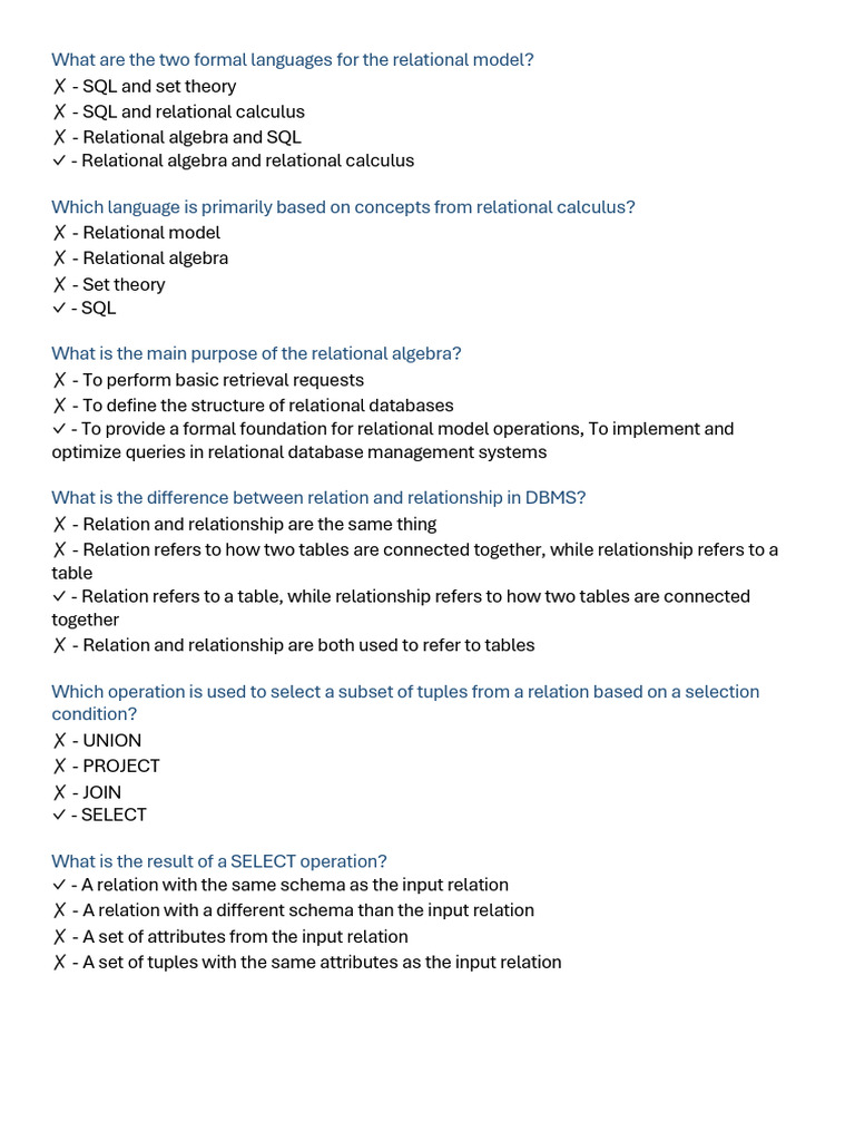 MCQ Lec1 (RelationalAlgebra) | PDF | Relational Model | Relational Database