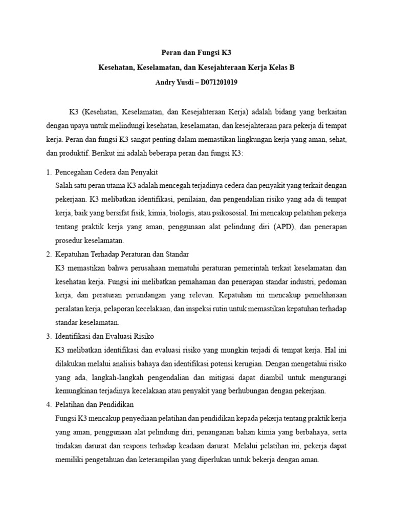 Peran Dan Fungsi K3 | PDF