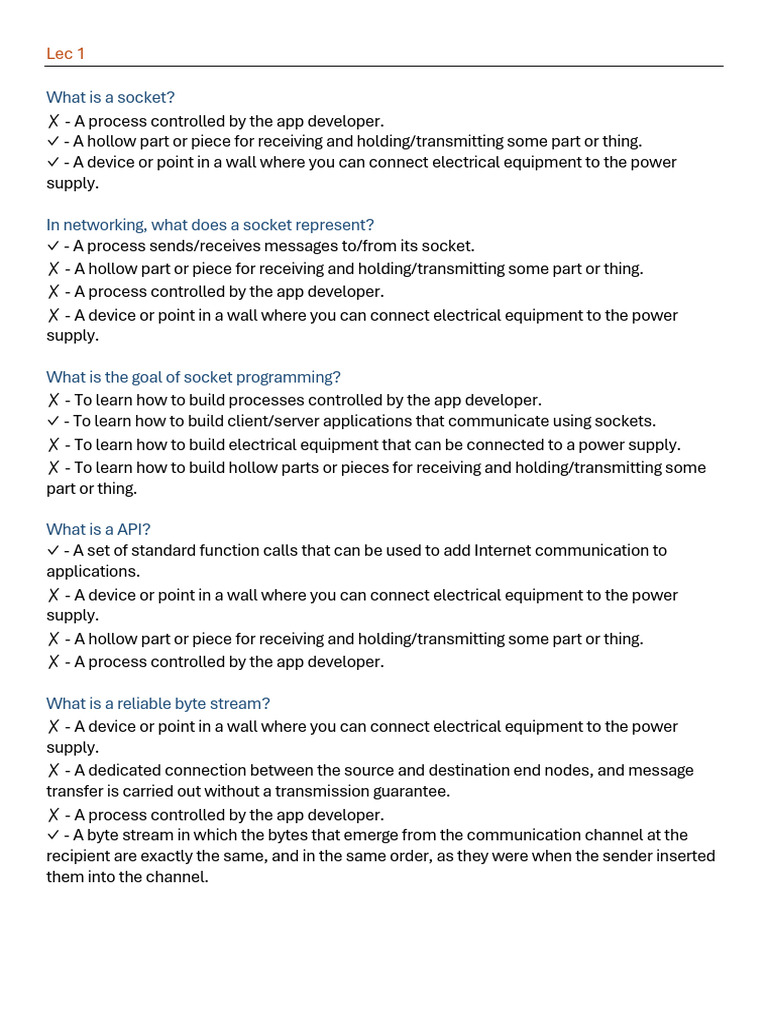 NetworkProgramming MCQ From Lec1-4 | PDF | Network Socket | Transmission Control Protocol