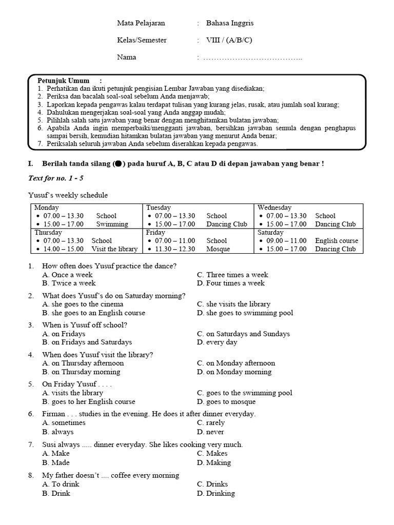 Soal Pat B.ing Kelas 8 | PDF
