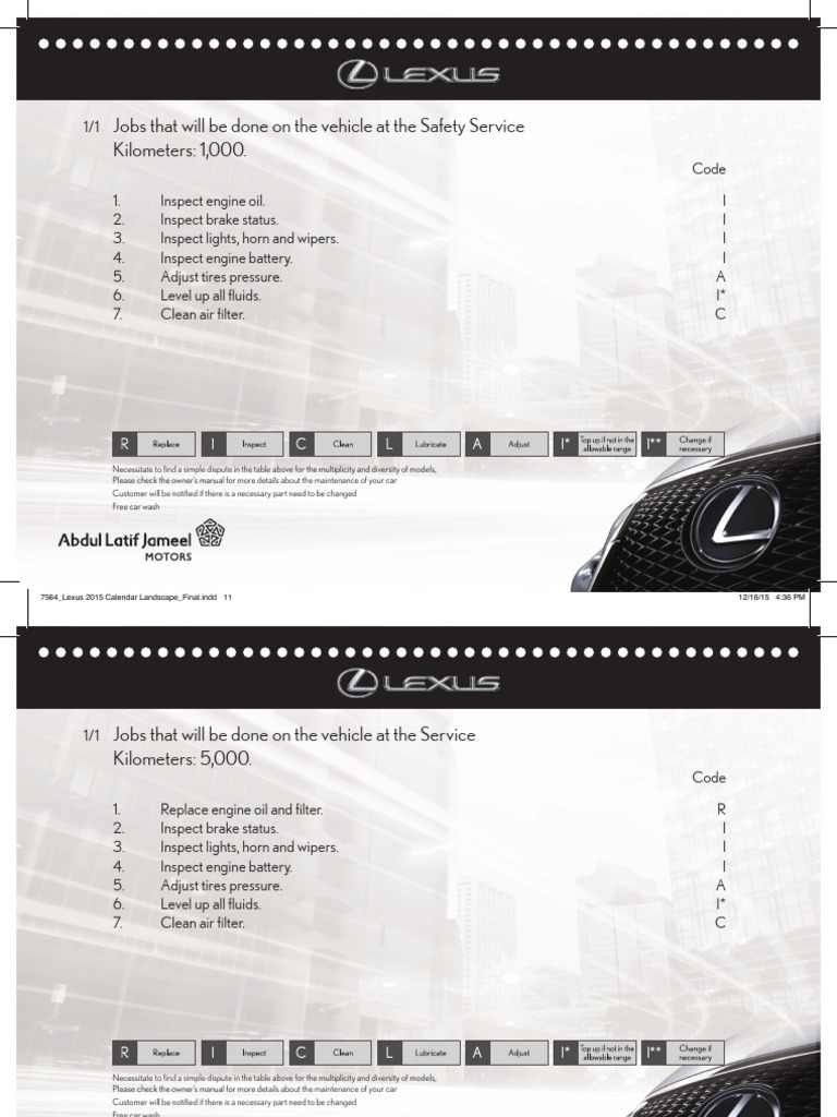 Lexus Maintenance Calendar - English | PDF | Manual Transmission | Brake