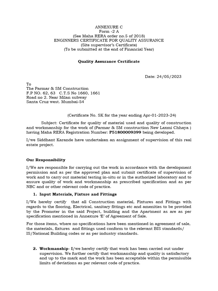 Quality Assurance Ceritifcate | PDF | Engineer