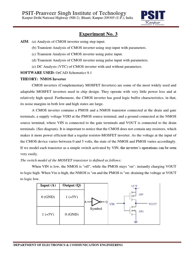 CMOS Inverter Analysis and Simulation | PDF | Cmos | Mosfet