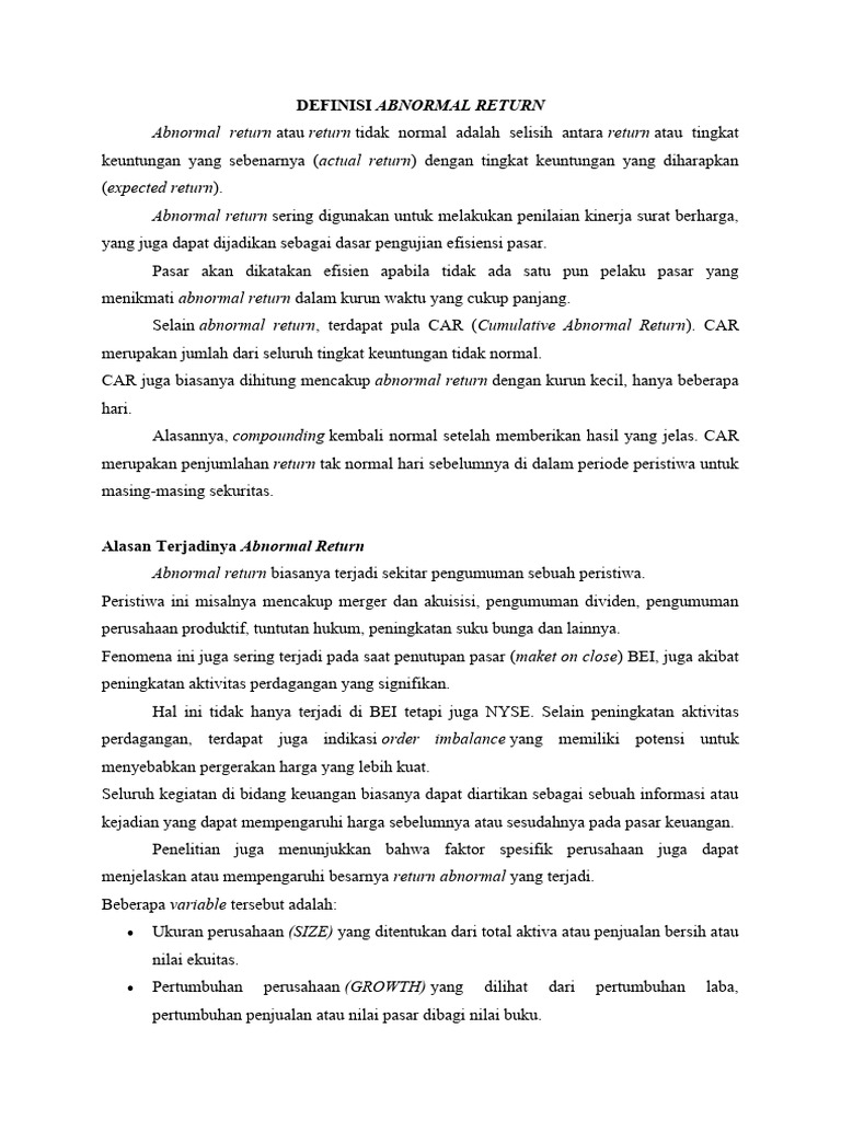 Definisi Abnormal Return Dan Perhitungan Abnormal Return | PDF