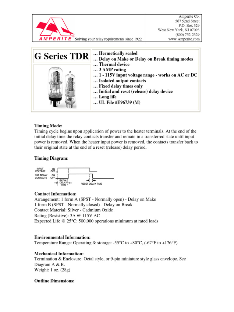 G Series Time Delay Relay Specifications | PDF | Relay | Switch