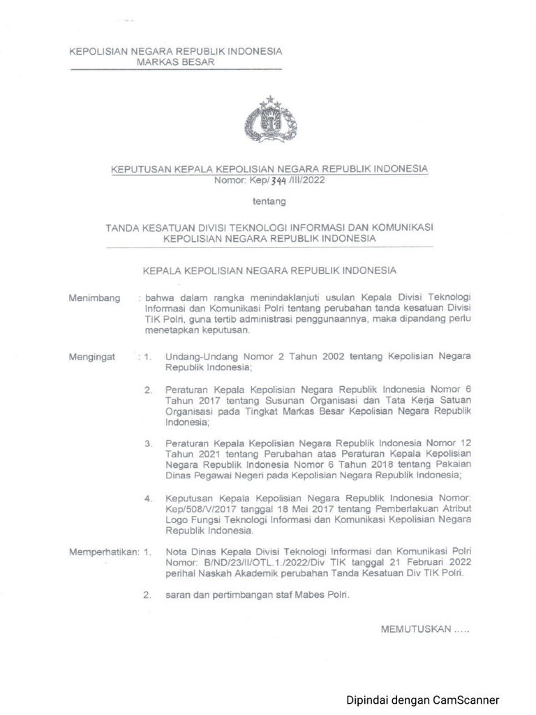 KEP Tanda Kesatuan Div TIK Polri | PDF