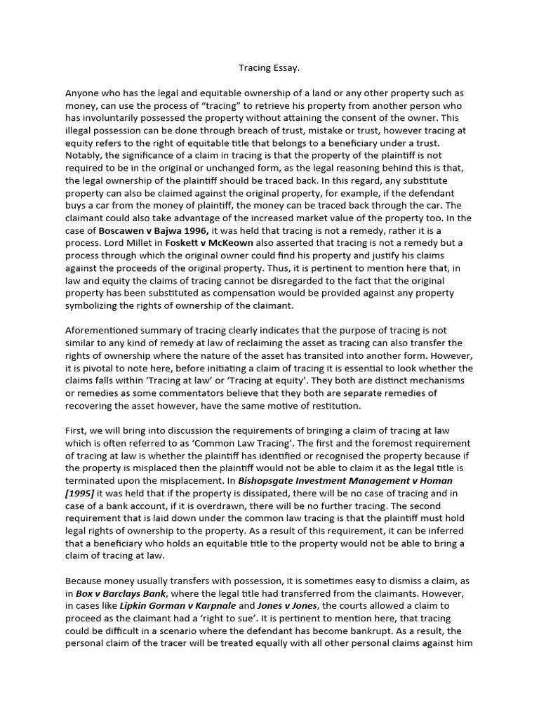Tracing Essay | PDF | Legal Remedy | English Trust Law