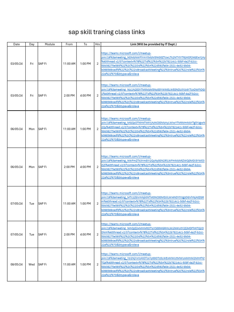 Skill Training Class Schedule For June 24 Term IT Link Students | PDF ...