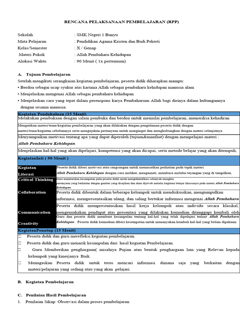 12 RPP 1 lembar PAK kelas 10 sem.2 - www.kherysuryawan.id | PDF