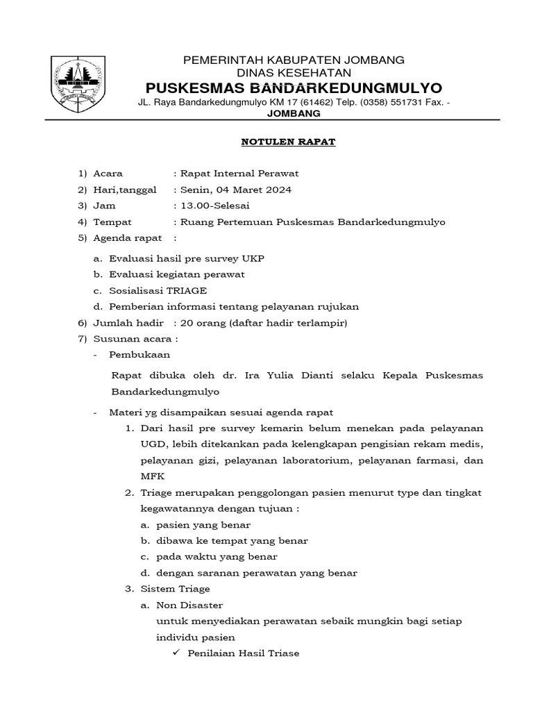 Notulen Rapat Perawat I | PDF