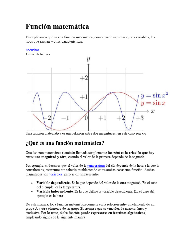 Función Matemática | PDF | Función (Matemáticas) | Variable (Matemáticas)