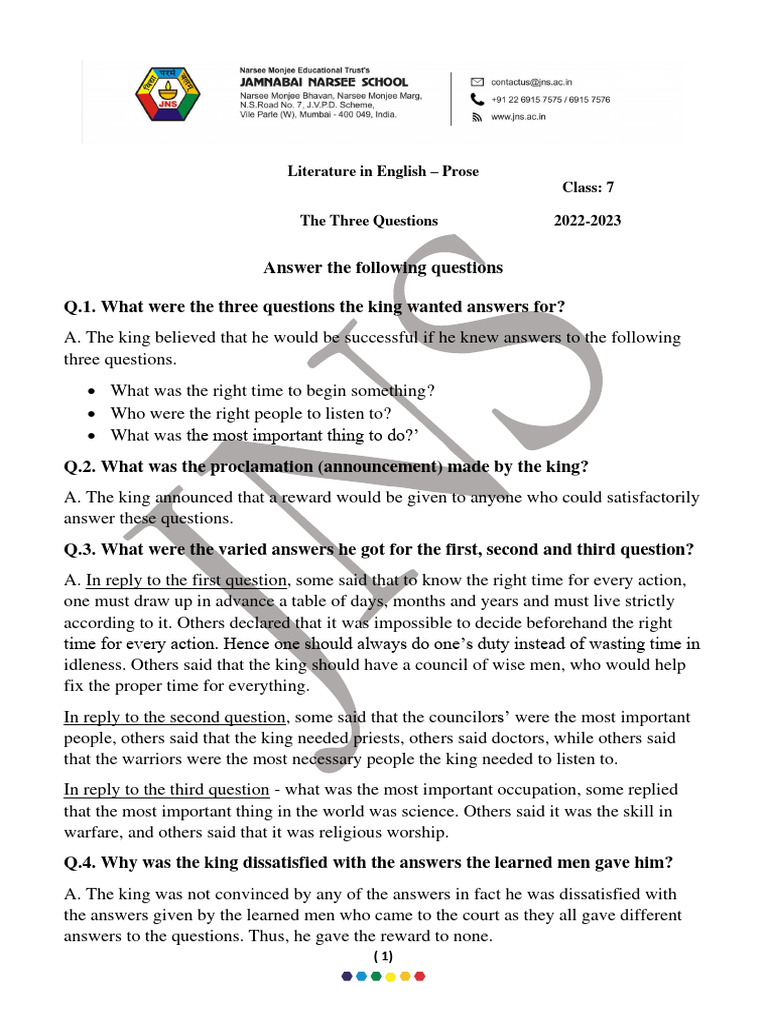 The Three Questions - NOTES | PDF | Forgiveness