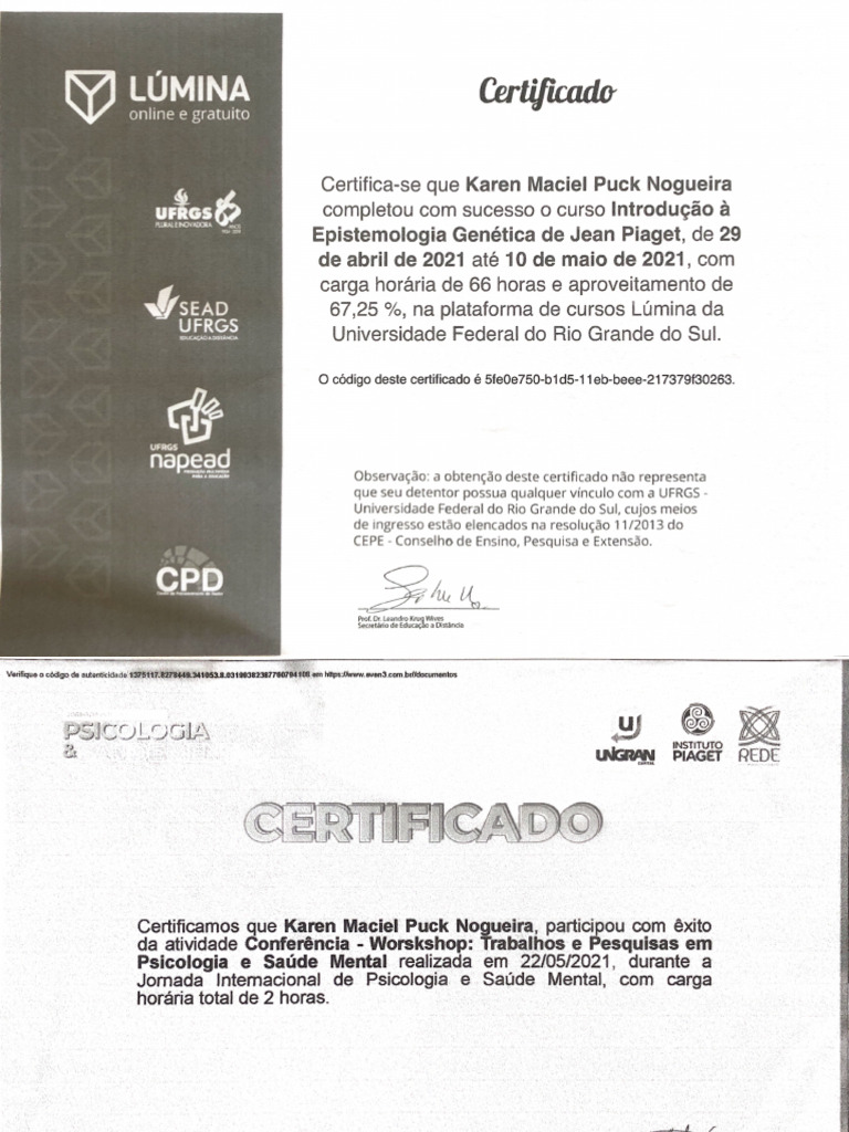 Certificados - Facul | PDF