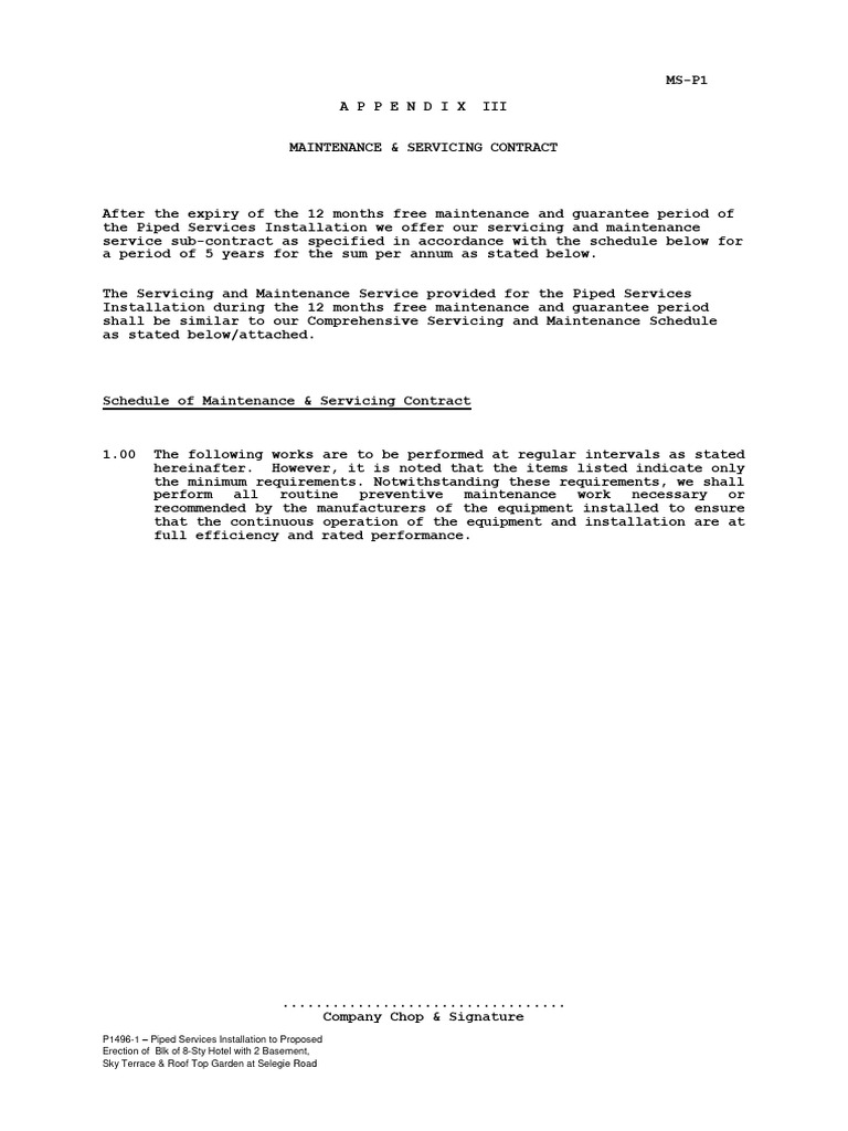 3.0 - Appendix III - Maintenance & Servicing Contract | PDF | Pump | Mechanical Engineering