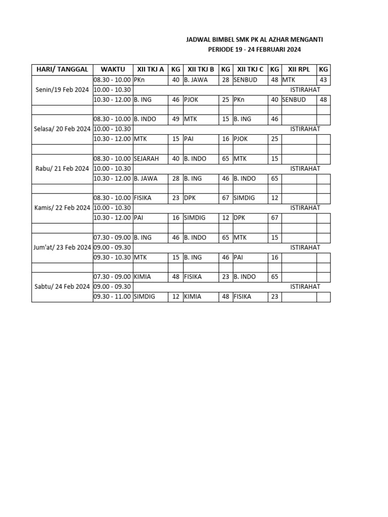 CONTOH JADWAL BIMBEl | PDF