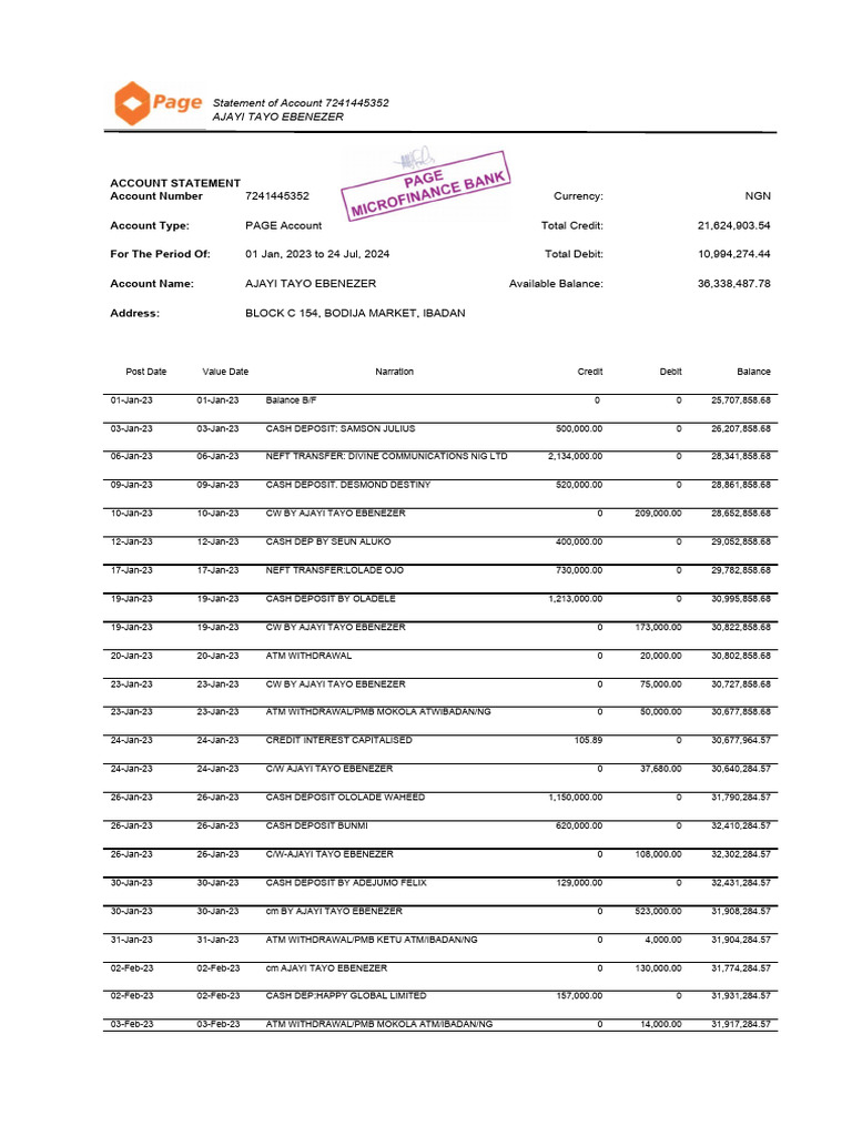 Page Statement of Account 7241445999 | PDF | Cash | Balance Sheet
