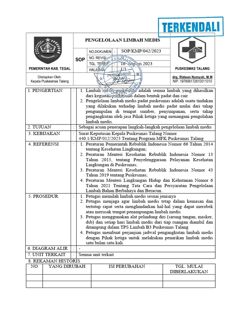 SOP PENGELOLAAN LIMBAH MEDIS Hitam Putih | PDF | Pengembangan Diri