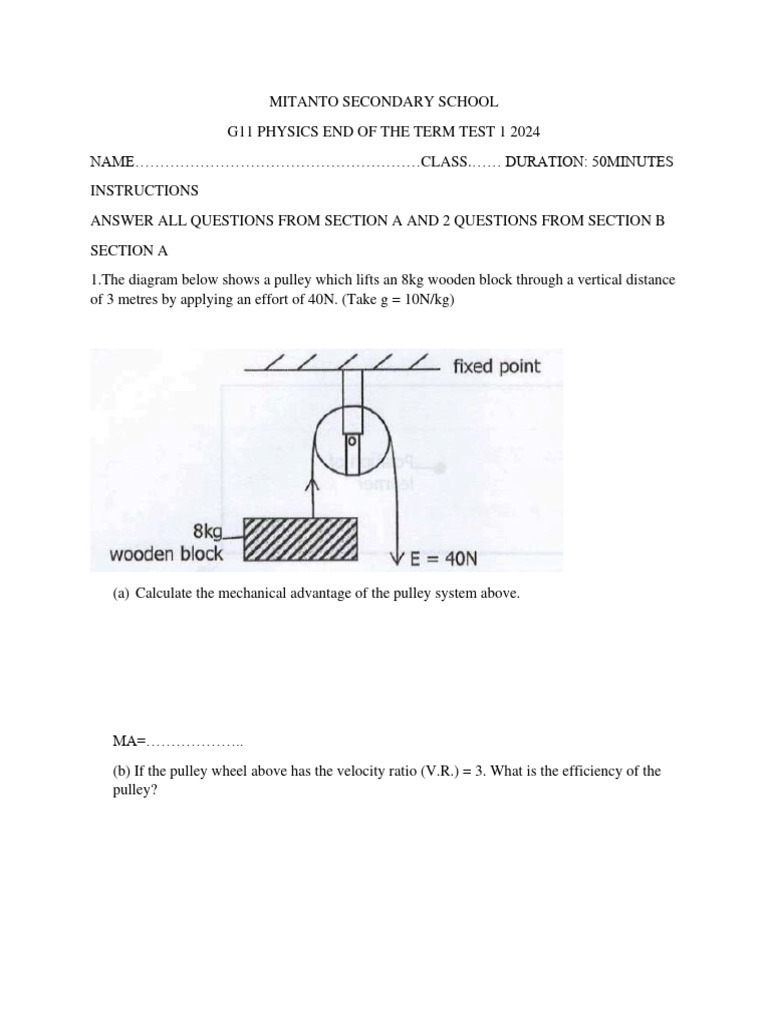 End of Term 1 Physics g11 Test | PDF | Physics | Physical Sciences