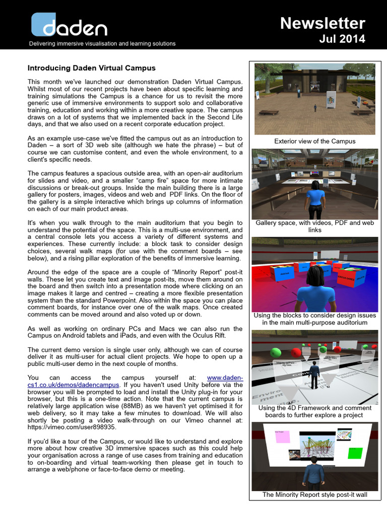 Daden Virtual Campus Overview | PDF | Virtual Reality | Artificial ...