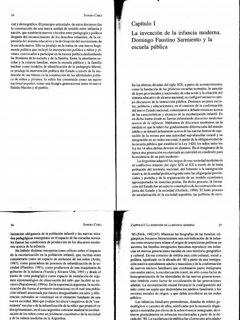 Carli S. Niñez, Pedagogía y Política Cap. 1 | PDF | Escuelas | Jean ...