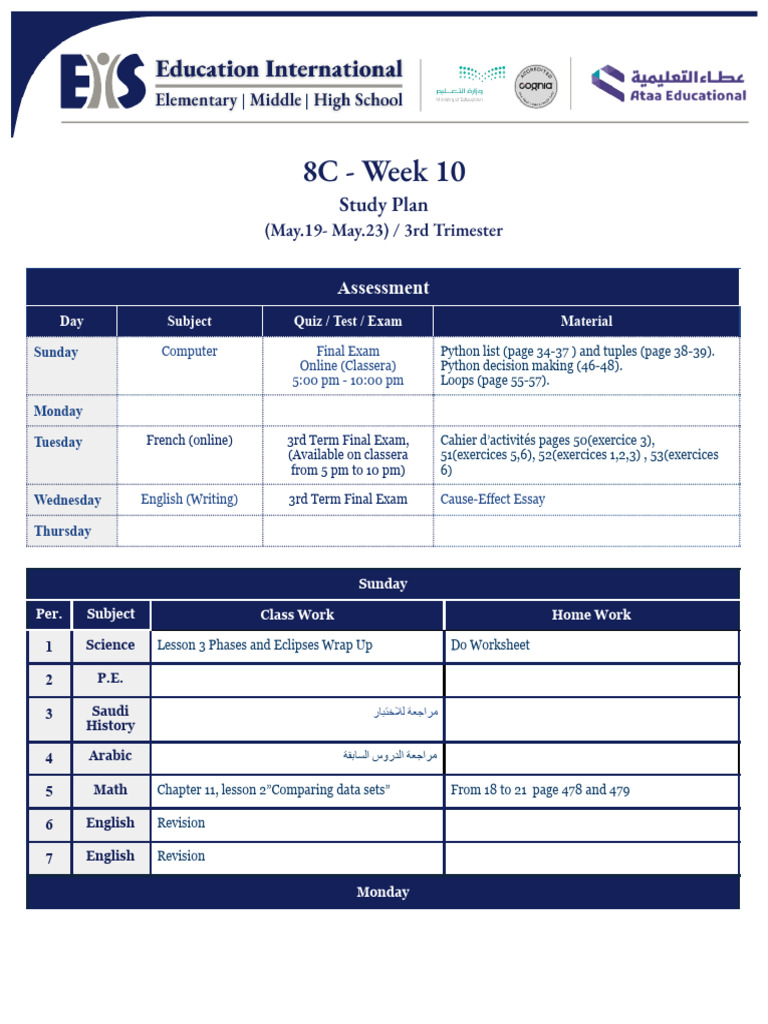 8C - Week 10: Study Plan | PDF | Science