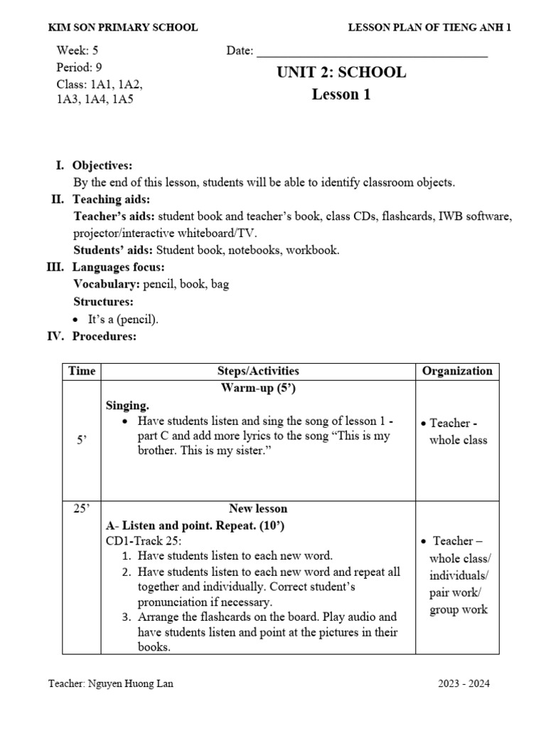 Lesson Plan ISS1 - U2L1 | PDF | Behavior Modification | Learning