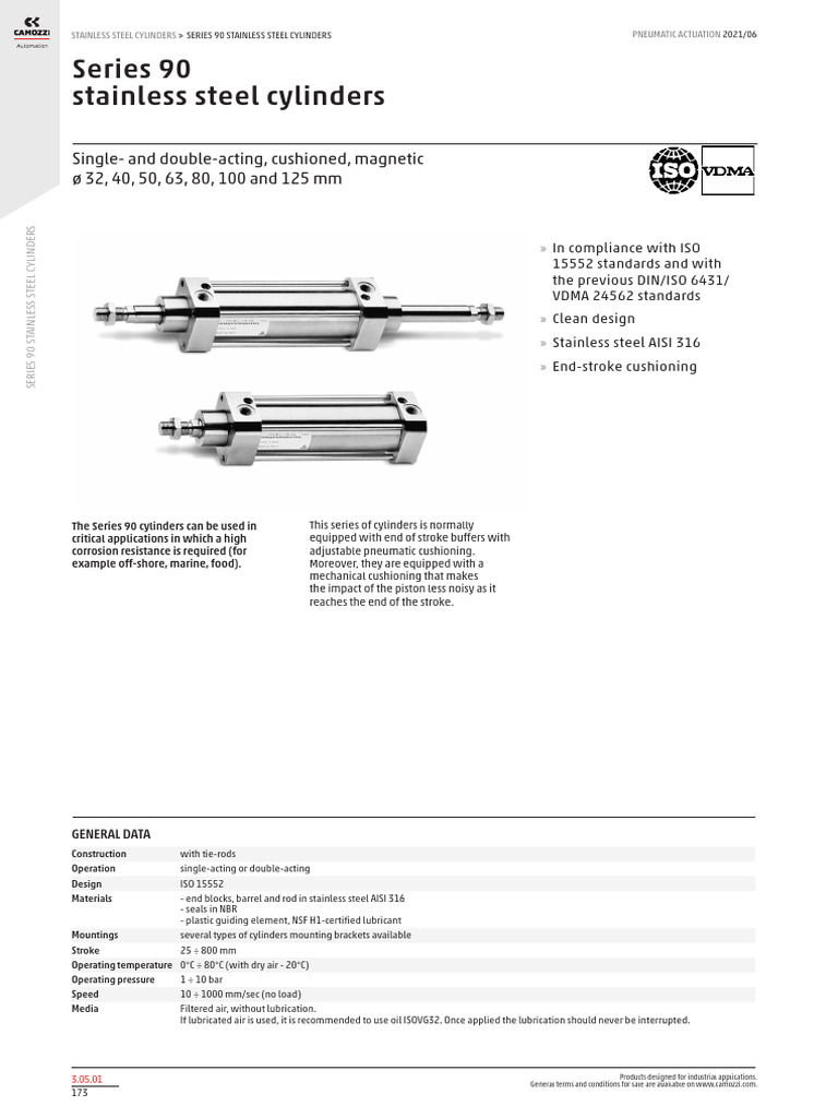 Series 90 Stainless Steel Cylinders | PDF | Piston
