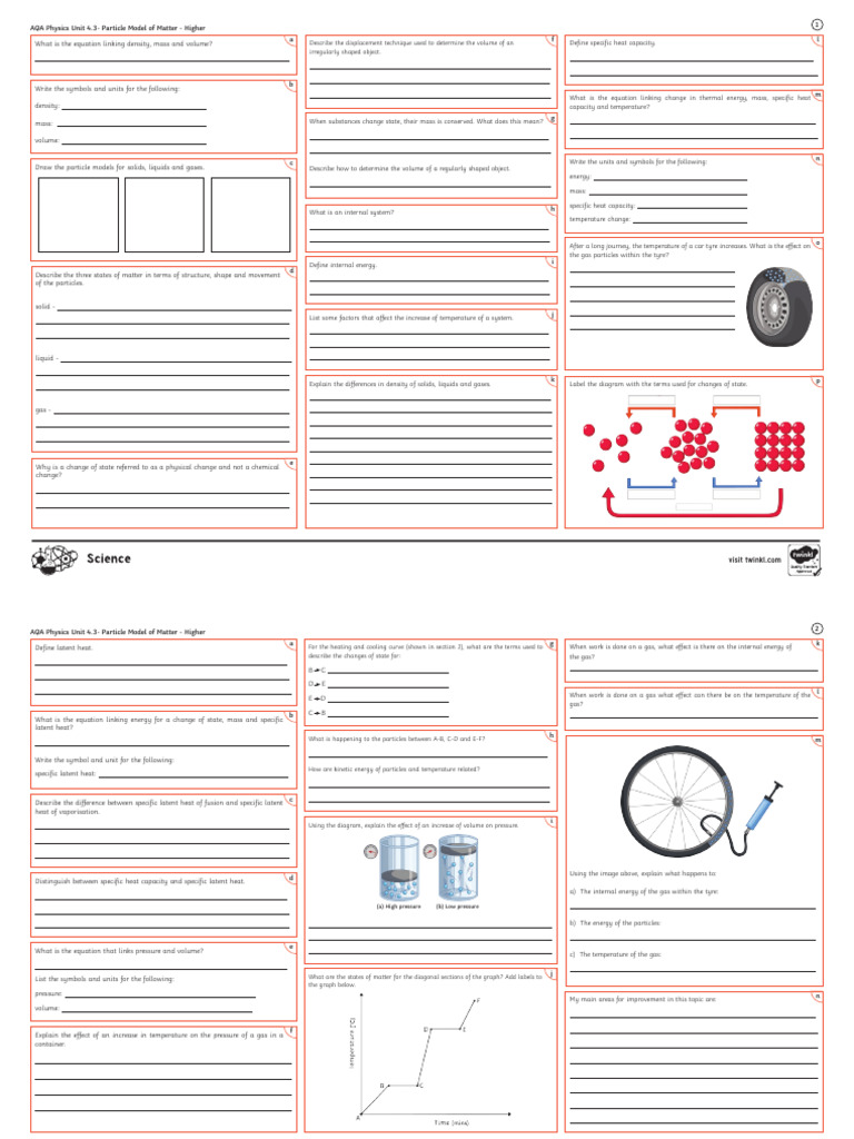 Unit 3 Particle Model of Matter Higher Revision Activity Mat | PDF | Gases | Heat