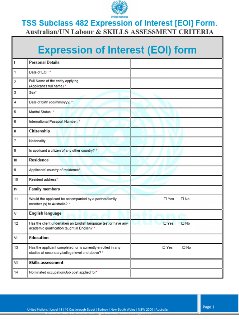 Australian TSS Subclass 482 Expression of Interest (EOI) Form | PDF ...