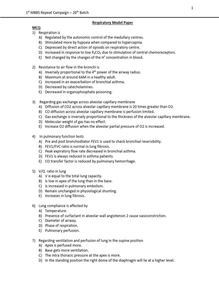 Respiratory Model Paper | PDF | Lung | Respiratory System