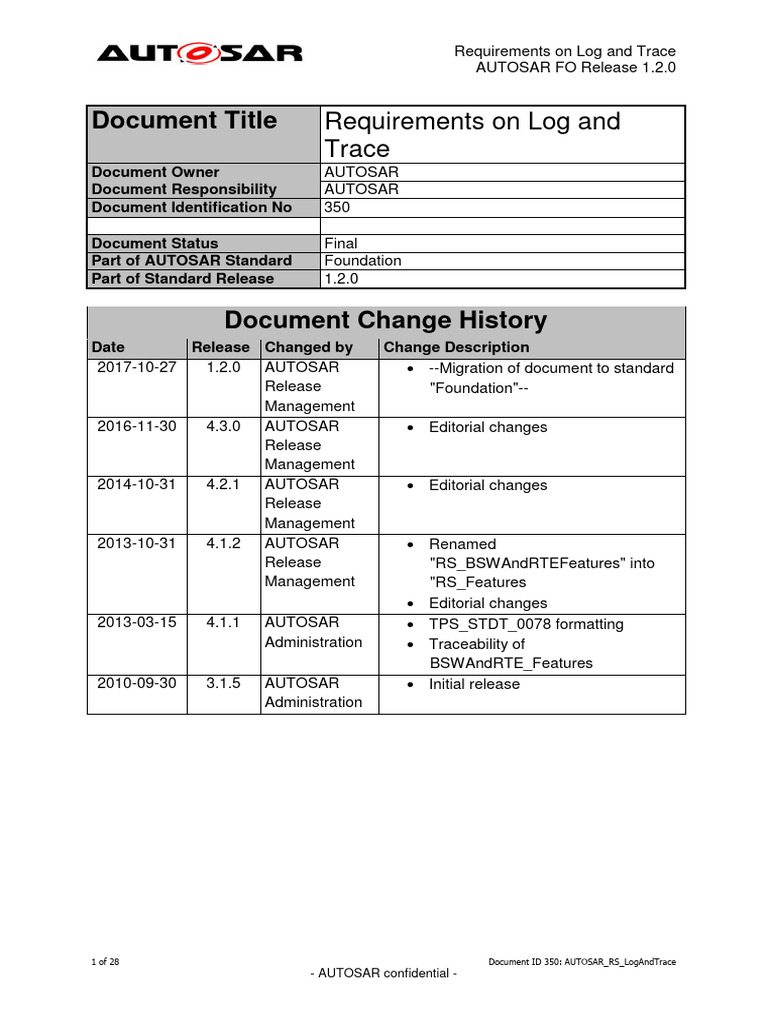 AUTOSAR RS LogAndTrace | Download Free PDF | Specification (Technical Standard) | Interface ...