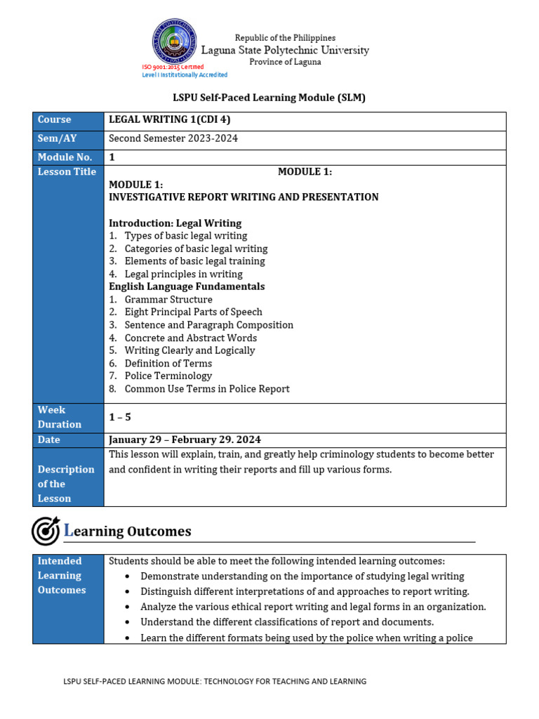 Legal Writing Module for Criminology Students | PDF | Subject (Grammar ...