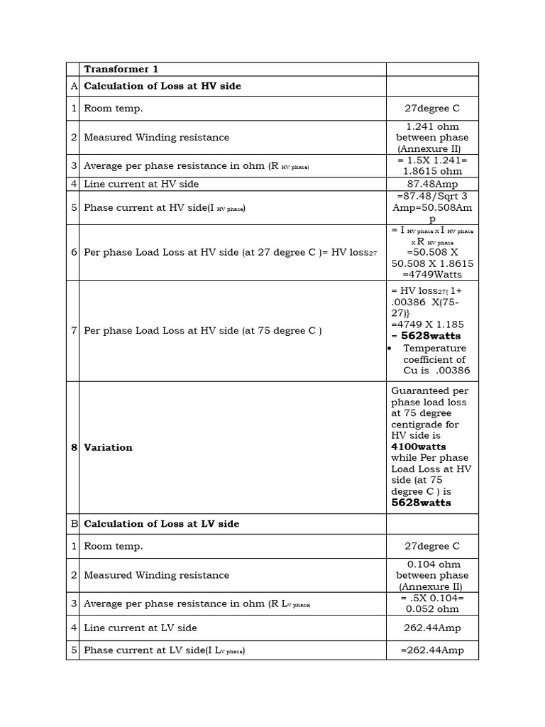 DTR Loss Calculation | Download Free PDF | Electrical Resistance And ...