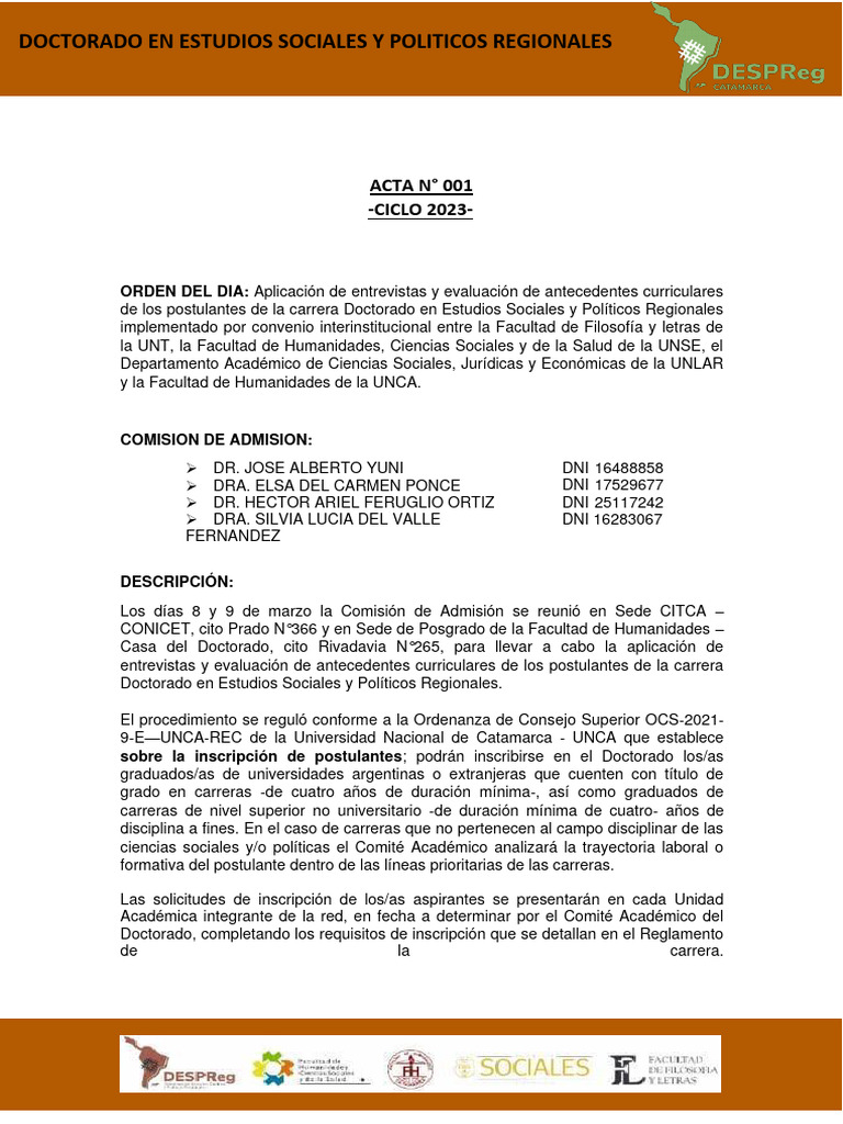Acta Admitidos Pdf1 | PDF | Doctorado | Licenciatura