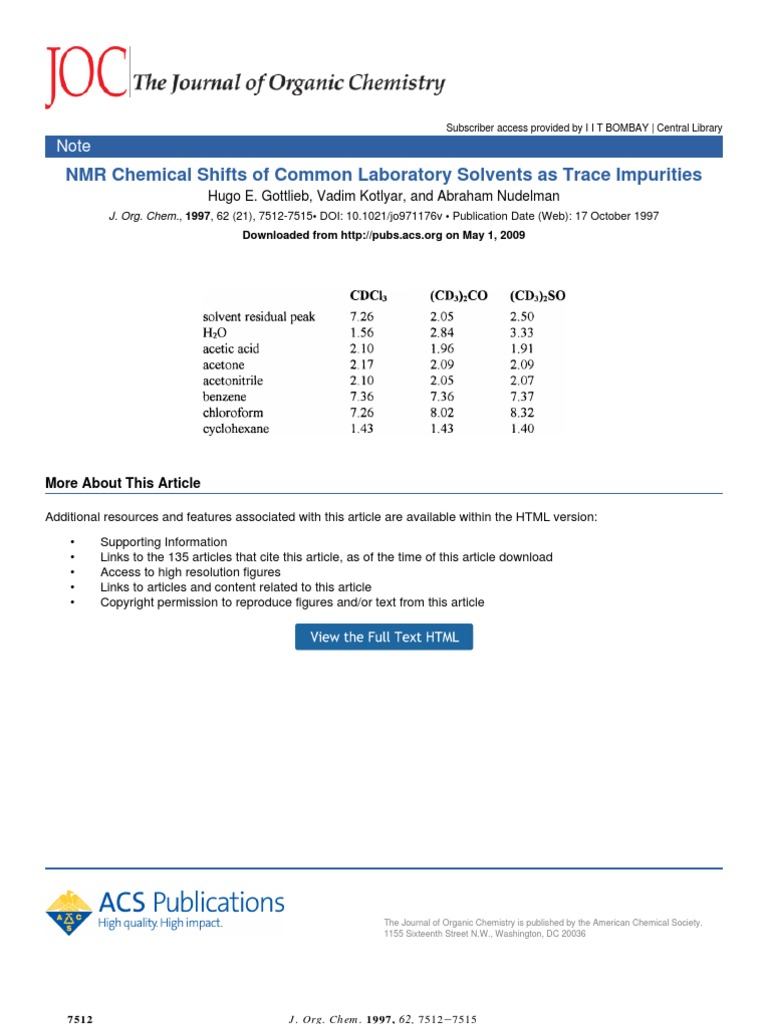 Joc NMR Solvent Peaks Very Important-1 | Solvent | Dimethyl Sulfoxide