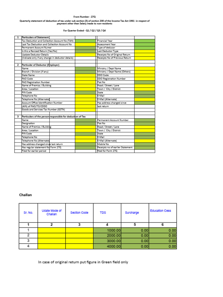 Form 27Q in Excel Format | PDF | Taxes | Tax Deduction