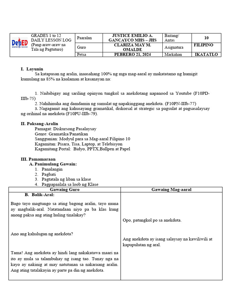 Modyul 3 Grade 10 - Sa Bus Stop | PDF
