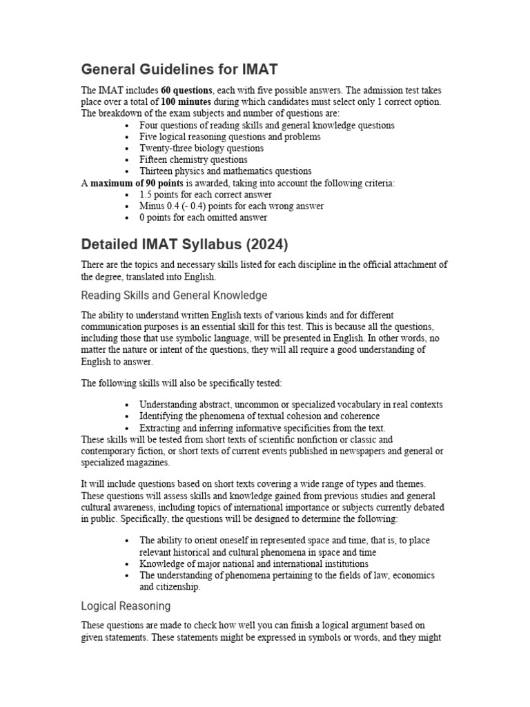 Imat 2024 Syllabus | PDF | Genetics | Force