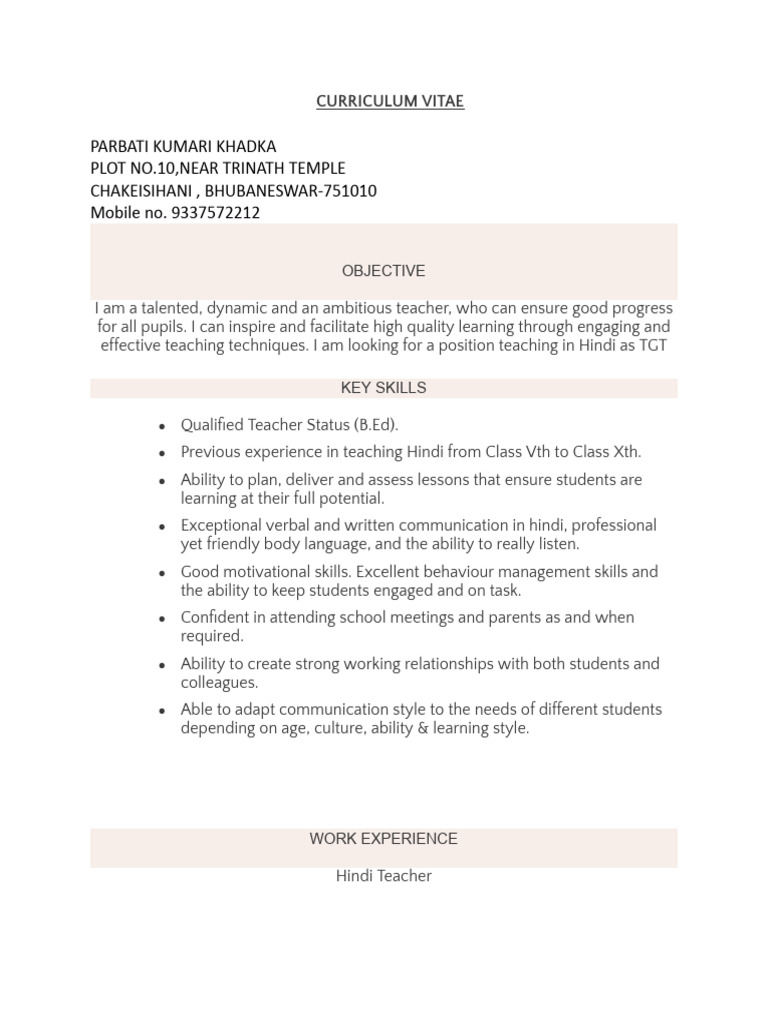 Final CV Teacher | PDF | Teachers | Learning
