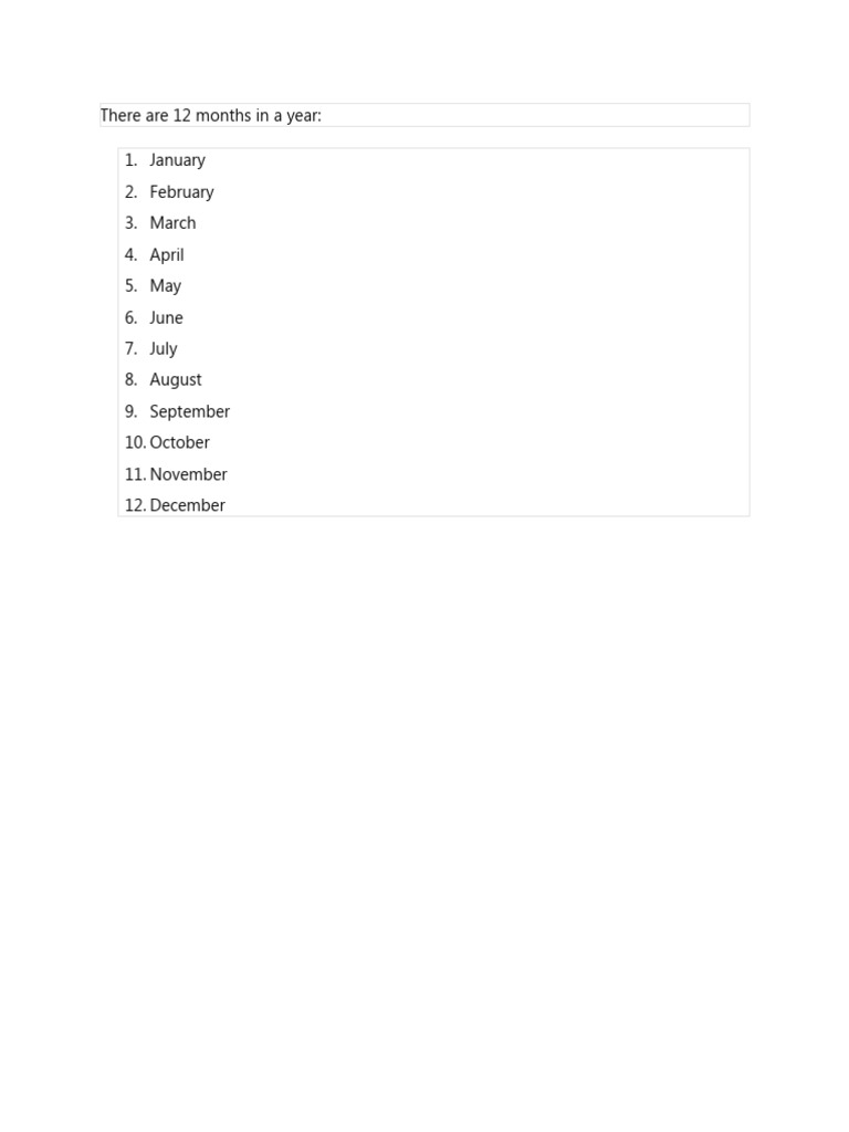 List of 12 Months in a Year | PDF | Career & Growth
